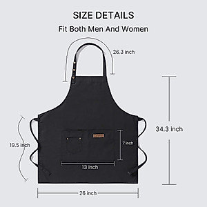 Aprons for Women Men BBQ Chef Cooking Artist Water Drop Resistant Canvas Adjustable Kitchen Apron with Pockets for Unisex Grill Baking Painting Art Stylist Dishwashing Comfortable Aprons (black)