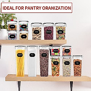 Skroam 14 Pack Airtight Food Storage Containers for Kitchen Pantry Organization and Storage, BPA Free Plastic Canister Set with Lids, Cereal, Flour & Sugar Containers- Spoon Set, Labels & Marker