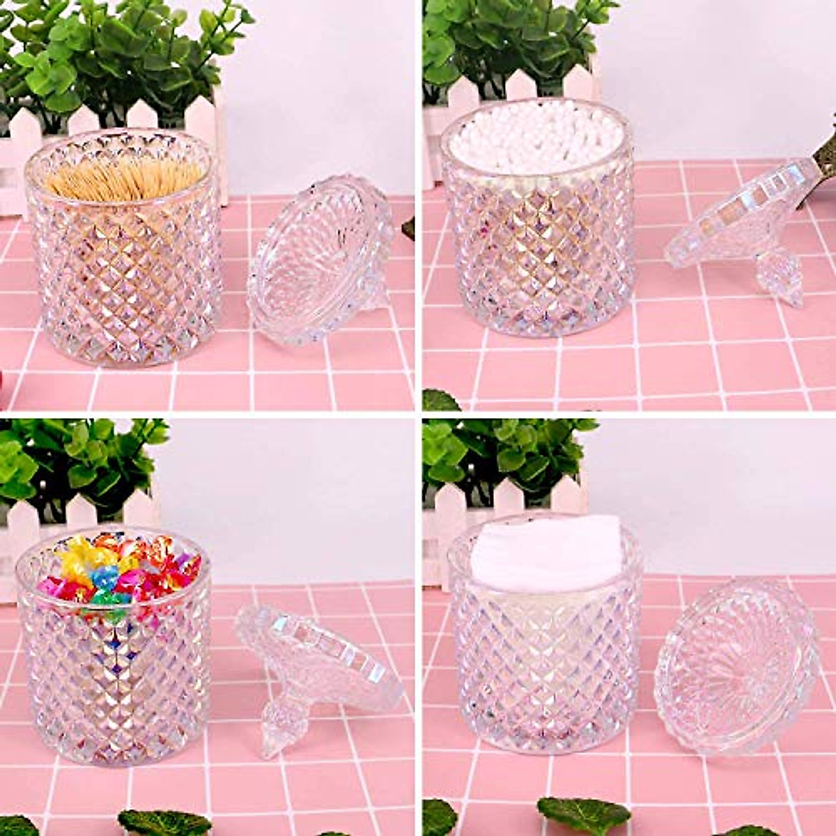 CLOVERHOME Qtips Holder Dispenser Bathroom Counter Vanity Organizer for Cotton Ball, Cotton Swab, Cotton Rounds Bath Salts Jewelry Storage Container for Decoration, Weddings, Candy(Sparkling, 20 oz)