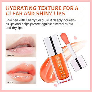 Hydrating/Moisturizing Lip Glow Oil Gloss Transparent Toot Lip Oil Tinted Non-Sticky Nourishing Long Lasting Repairing Lightening Lip Lines and Dry Lips Lip Care Products (PINK) 0.2 OZ