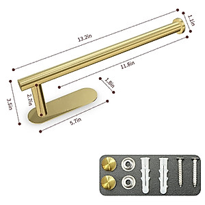 Paper Towel Holder-Under Cabinet Paper Towel Holder for Kitchen, Self-Adhesive or Screws, Wall Mounted Paper Towel Roll Rack for Kitchen, Bathroom, 304 Stainless Steel Paper Towel Holder (Gold)
