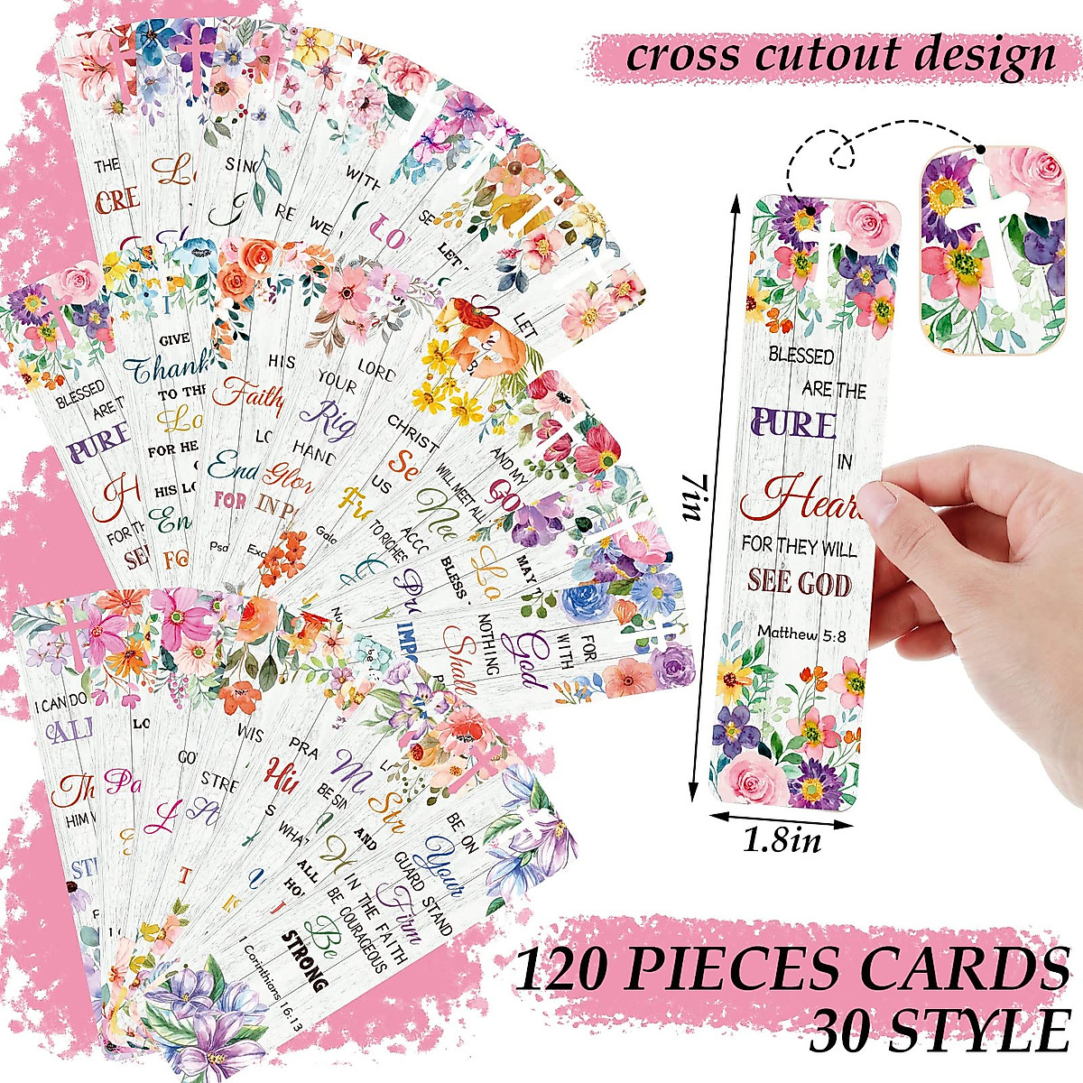 120 Pieces Bible Verses Bookmarks with Hollow Cross for Women Scripture Bookmarks Christian Book Markers for Women Men Church Gifts Supplies (Wood Flower)