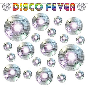 70's Party Disco Fever Hanging Banner Garland and Disco Ball 2-Sided Cutouts Set (21 Pieces Total)