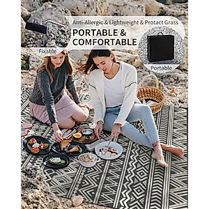 MontVoo-Outdoor Rug Carpet Waterproof 9x12 ft Reversible Patio Rug RV Camping Rug-Plastic Straw Rug Outside Indoor Outdoor Area Rug for Patio Deck Balcony Picnic Beach Outdoor Decor Boho Grey