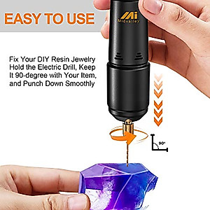 Electric Resin Drill Set, Midvalley Pin Vise Electrical Mini Hand Drill Kit with 10Pcs Twist Drill Bits (0.8-1.2 mm) Tool, for Resin Craft, DIY Jewelry Making Keychains, Pendant, Plastic Wood.