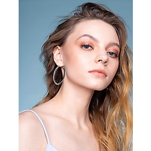 Cocadant 4 Pairs CZ 50mm Big Hoop Earrings Set for Women,Hypoallergenic Gold Hoop Earrings Silver Hoop Earrings Black Hoop Earrings for Women