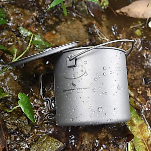usharedo Camping Titanium Pot with Lid and Collapsible Handle Outdoor Hiking Picnic Cup Mug Water Bottle 1100ml