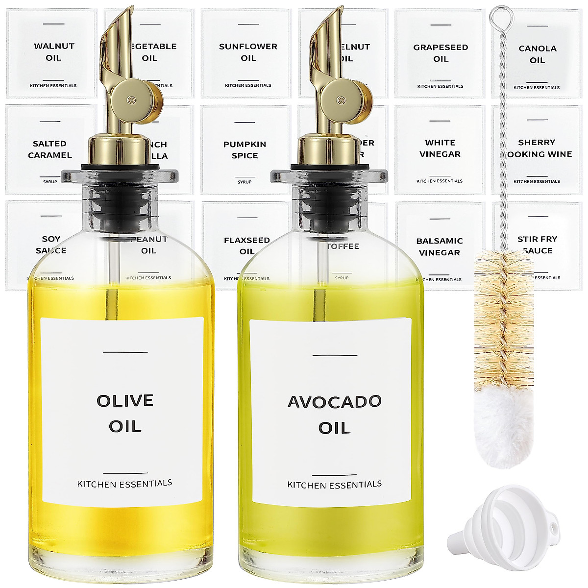 Spaceneat Olive Oil Dispenser Bottle for Kitchen, Coffee Syrup Dispenser - Elegant & Classy Olive Oil Bottles for Kitchen - Glass Cooking Oil Dispenser, Container, Cruet with Pourer Spout - 2pcs, Gold