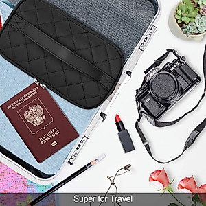 CGBOOM Makeup Bag Organizer, Portable Travel Toiletry Bag for Women, Large Capacity Double Layers Make up Bag With Brush Compartment and Handle, Black Cosmetic Bags for Women Travel Must Haves