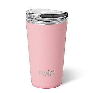 Swig Life 24oz Party Cup, Stackable Insulated Travel Coffee Tumbler with EZ Slider Lid, Cup Holder Friendly Travel Thermos, Stainless Steel 24 oz Tumbler, Reusable Coffee Mug (Blush)