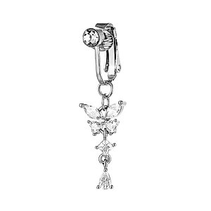 Dangle Belly Button Ring for Women,Butterfly Stainless Steel Belly Rings,Fake Belly Piercing Fake Belly Button Ring,Fake Belly Button Piercing Clip,Body Jewelry