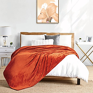 Walensee Fleece Blanket Plush Throw Fuzzy Lightweight (Throw Size 50x60 Orange) Super Soft Microfiber Flannel Blankets for Couch, Bed, Sofa Ultra Luxurious Warm and Cozy for All Seasons