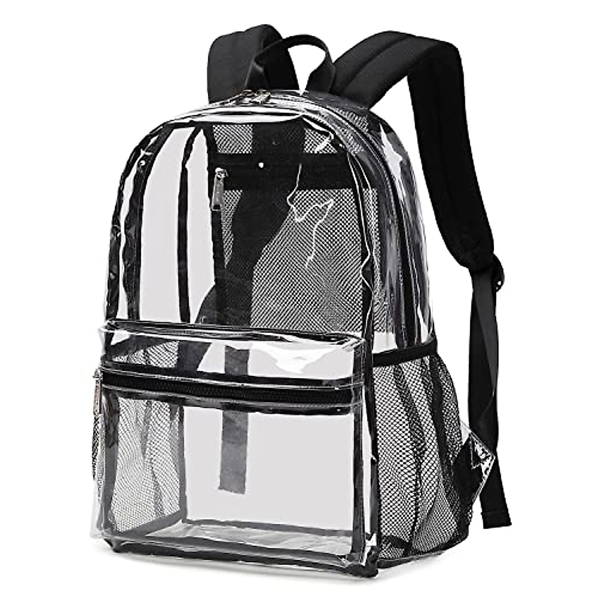 abshoo Heavy Duty Clear Backpack For School Approved Transparent Clear Bookbag (Black)