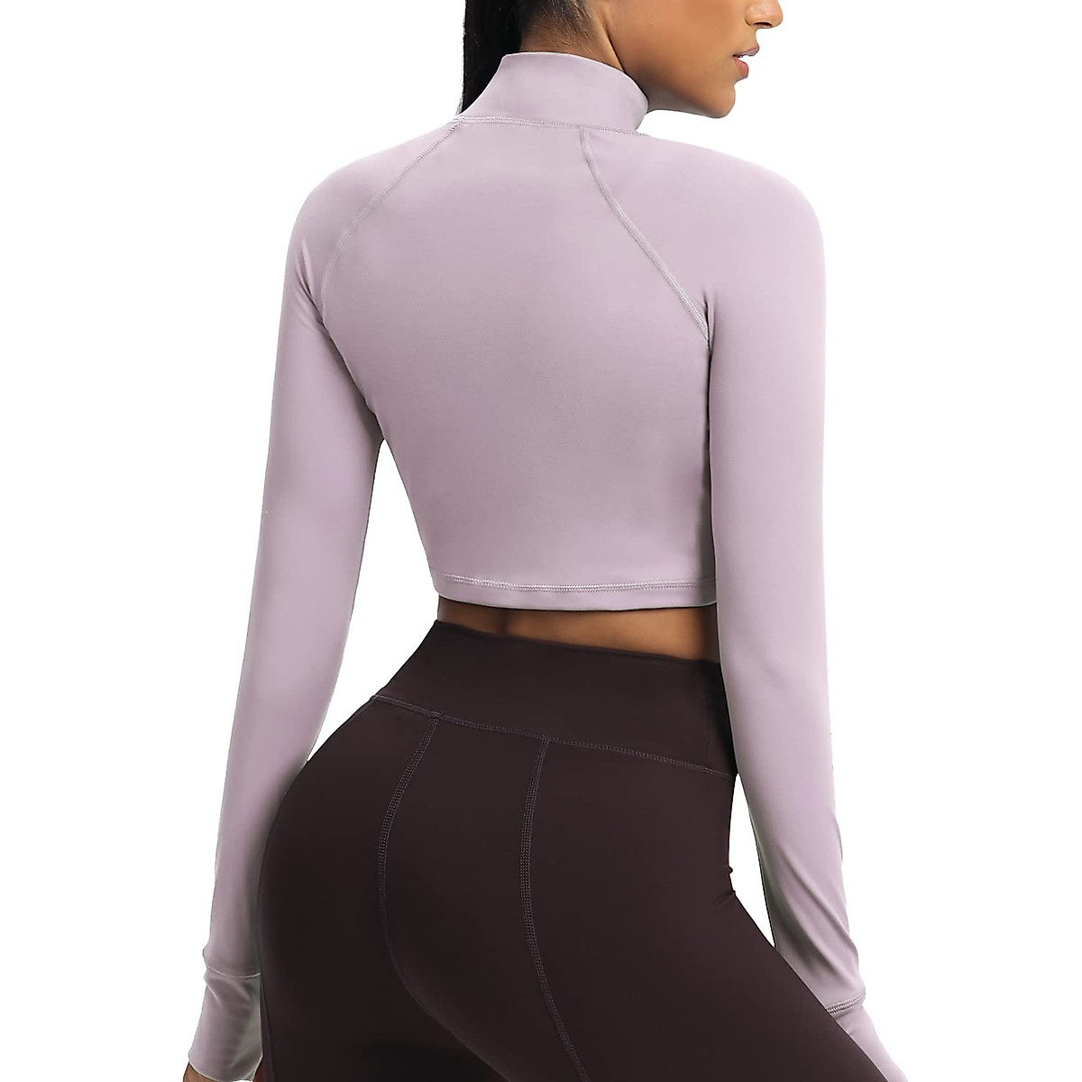 AVGO Workout Jackets for Women Full Zip Cropped Running Track Jacket Lightweight Athletic Slim Fit Tops with Thumb Holes(Fair Orchid, S)