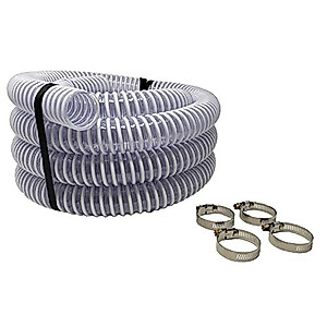 Sealproof 1.5" Pool Filter Pump Connection Hose for Above Ground Pools, 20 FT x 1-1/2 Inch Premium Quality Kinkproof PVC, Made in USA | Cut to Desired Length, Includes 4 Hose Clamps