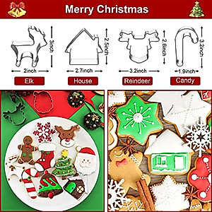 16 Pcs Christmas Cookie Cutters, Holiday Cookie Cutters Metal Cookie Cutters Including Gingerbread Man Snowflake Christmas Tree Reindeer and More