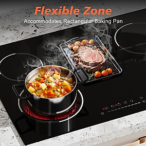 Traenvir 30 Inch Electric Cooktop, 5 Burner 8400W Built-in Electric Stovetop, Ceramic Cooktop with Expanded Zone, Slide Touch Control, Timer, Child Safety Lock, Pause, 220V - 240V Hard Wire, No Plug