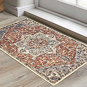 RORA Machine Washable Rugs 2x3 Kitchen Rug Vintage Persian Small Entryway Rugs Non-Slip Area Rug for Indoor Front Entrance Bathroom