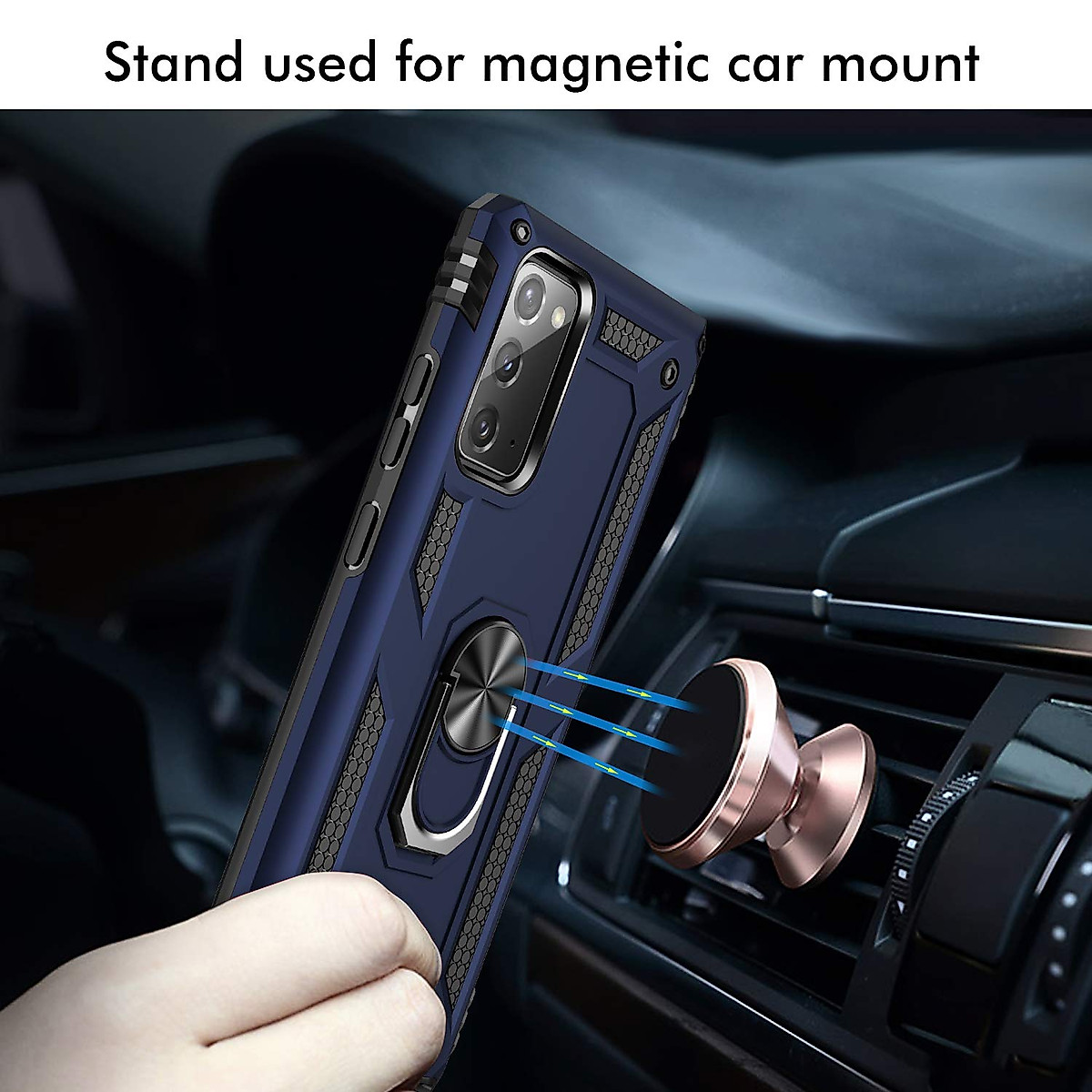 Meifei case for Samsung Galaxy Note 20 Case, Military Grade 360 Degree Rotating Metal Ring Holder Kickstand Protective Phone Cover for Samsung Galaxy Note 20 (5G) 6.7”, 2020 Released Blue