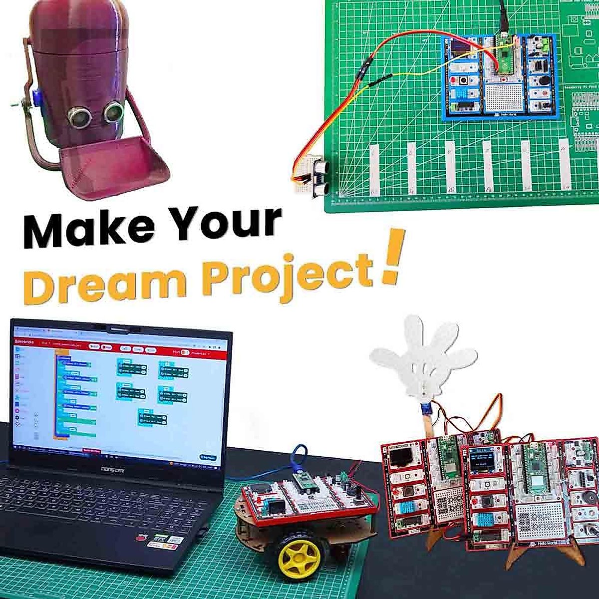 PicoBricks Raspberry Pi Pico W Starter Kit - 26 Pieces DIY Project Kit with 3 Learning Book and 25 Project Videos, Raspberry Pi Starter Kit, Raspberry pi pico, Raspberry pi kit
