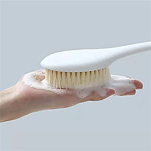 INGVY Dry Brushing Body Brush Bath Brush Body Exfoliating Scrubber Long Handle Body Back Massage Shower SPA Foam Bath Accessories Body Cleansing Brush (Color : White)