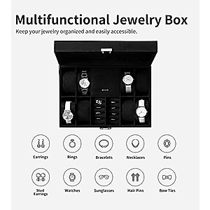 Oyydecor bestwishes Jewelry Box Watch Box Organizer 8-Slot Storage Watch Organizer Case Jewelry Display Case Organizer with Mirror (Black)