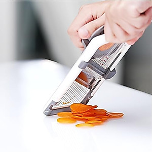 ZKIRON Multi Handheld Mandoline Slicer - Adjustable Stainless Steel Blade, Comfort Grip, Safety Features, Easy to Clean, Ideal for Speedy Slicing of Fruits and Vegetables (Gray)