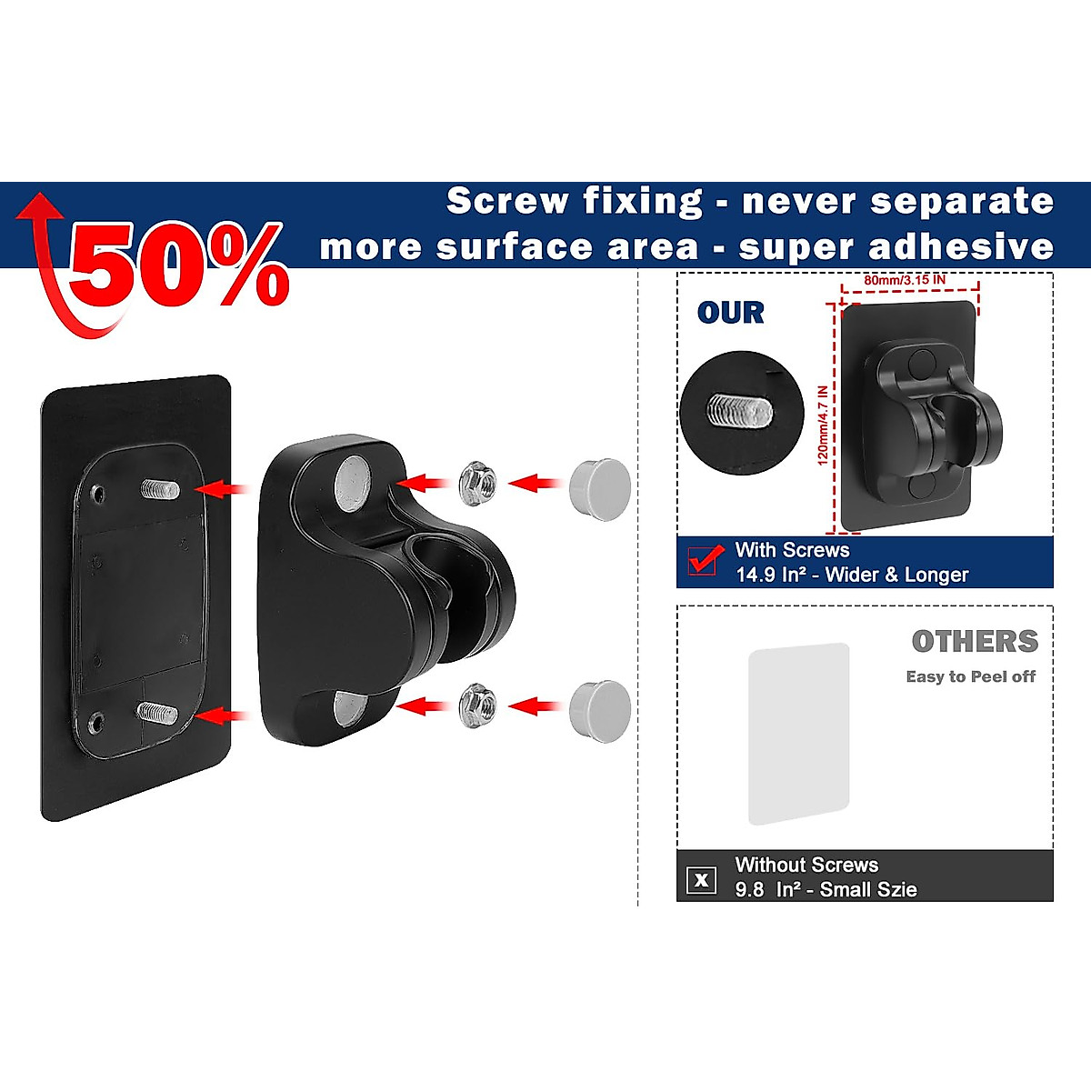 NearMoon Self Adhesive Shower Head Holder-Adjustable Handheld Shower Holder NO Drilling Wall Mount Waterproof (1 Pack, Matte Black)