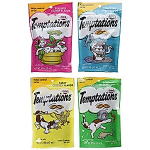 TEMPTATIONS Classic Crunchy and Soft Cat Treats Feline Favorites Variety Pack, (6) 3 oz. Pouches