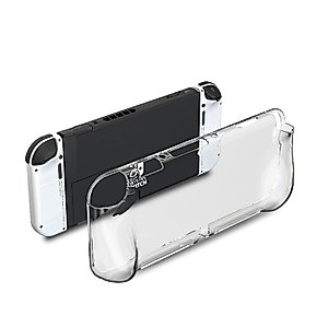TPU Case Cover for Switch OLED, Clear Protective Case Compatible with Nintendo Switch OLED Model with Tempered Glass Screen Protector and Thumb Stick Caps - Clear