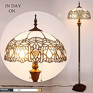 WERFACTORY Tiffany Floor Lamp Crystal Bead White Stained Glass Standing Reading Light 16X16X64 Inches Antique Pole Corner Lamp Decor Bedroom Living Room Home Office S508W Series