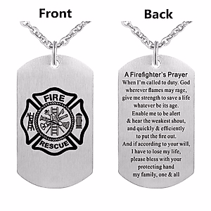 Firefighter Prayer Fire Rescue Brushed Steel Dog Tag Pendant Necklace Gift Jewelry