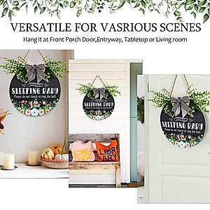 Baby Sleeping Sign for Front Door 12 Inches Funny Do Not Knock or Ring Doorbell Sign Wreath Baby is Sleeping Sign with Buffalo Plaid Bow Decoration Do Not Disturb Sign for Home Baby Room Nursery