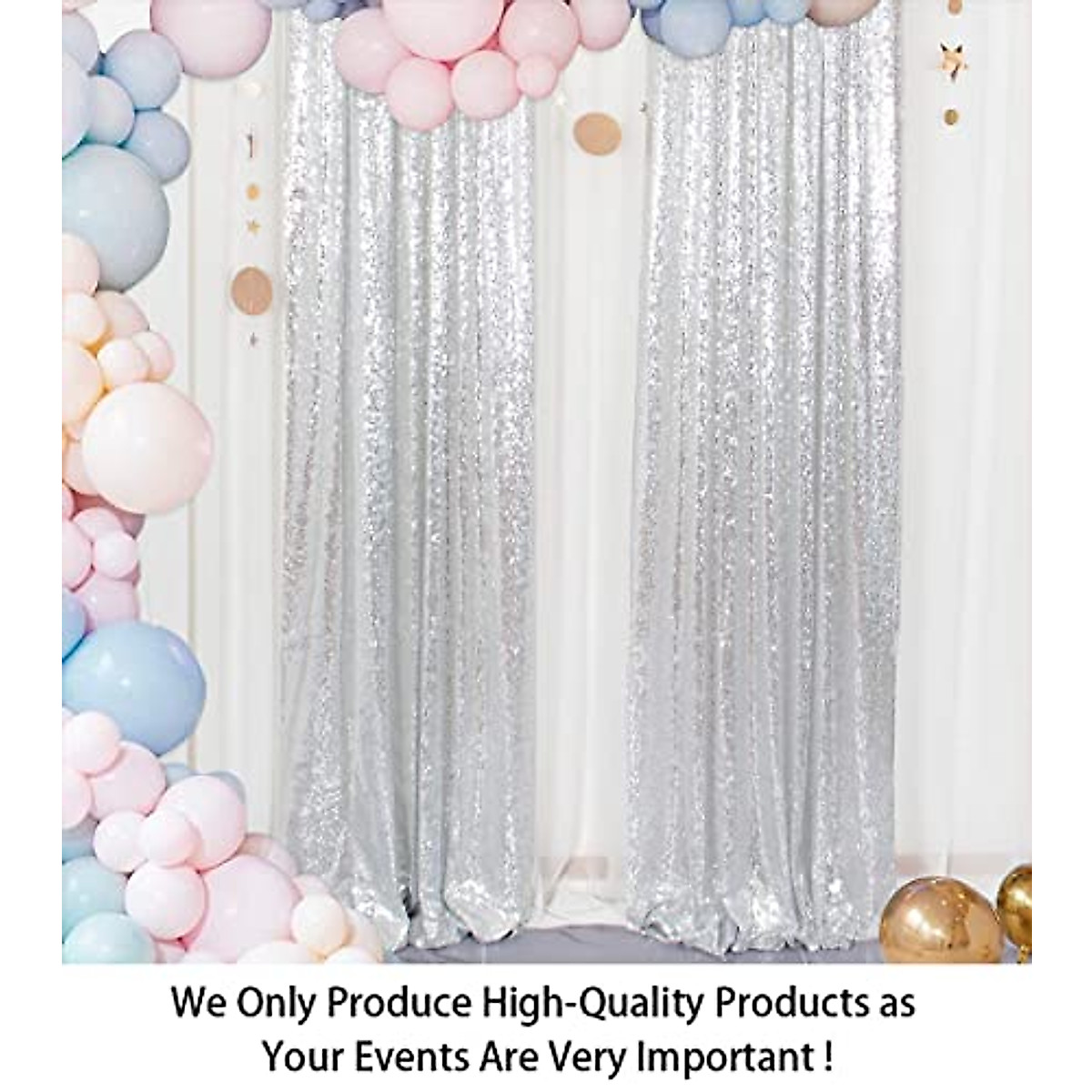 Sparkle Backdrop Curtain Silver 2 Panels Set Sequin Photo Backdrop 2FTx8FT Sequin Backdrop Curtain Pack of 2-1220S