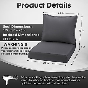 HERMOCE Outdoor Deep Seating Cushion Set, 24" x 24", Waterproof & Fade Resistant Patio Furniture Cushions with Handle, Deep Seat and Back Cushion for Chair and Sofa (3, Grey)