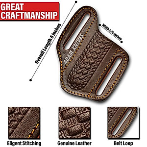 ADAM KNIVES Leather Pocket Knife Sheath For Belt, Slanted Sheath, Tooled Leather Sheath, Beautiful Folding/Trapper Knife Leather Cover 100% Real Leather (Dark Brown)