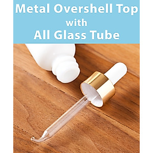 JUVITUS 2 oz Opal White Glass Boston Round Bottle with Gold Metal and Glass Dropper (12 pack) + Funnel