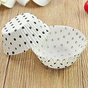 100 PCS Premium White Standard Cupcake Liners Grease-Proof Black Polka Dots
