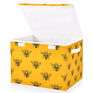SUABO Storage Boxes with Lids Black and Yellow Bees Large Storage Bins Collapsible Storage Cube Bin Organizer Basket for Closet Shelves