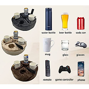 Couch and Bed Cup Holder Pillow, Sofa Organizer Caddy for Drinks, Remotes, Phones, Snacks (Beige)