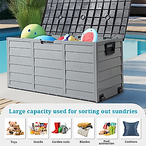 Outvita Deck Storage Box, 75 Gallon Durable Storage Container Bin Store Patio Cushions, Pool Toys and Yard Stools Outdoor Patio Garden for (Gray)
