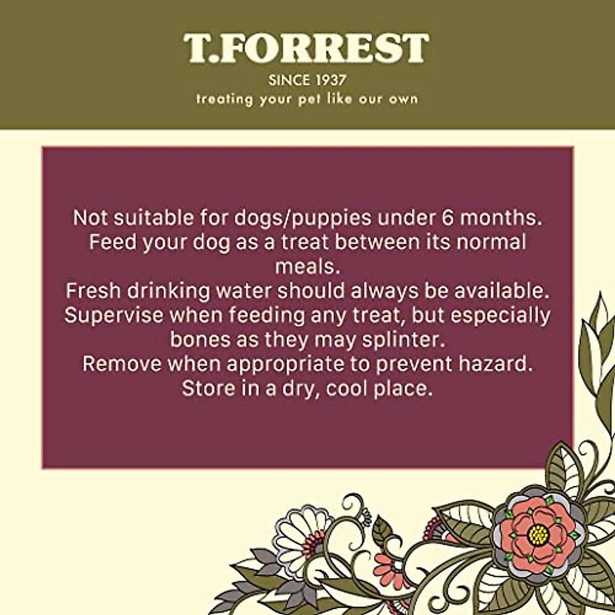 T. Forrest Beef Rib Dog Bones 6-8" (6 Pack) Natural Grass Fed Made in UK