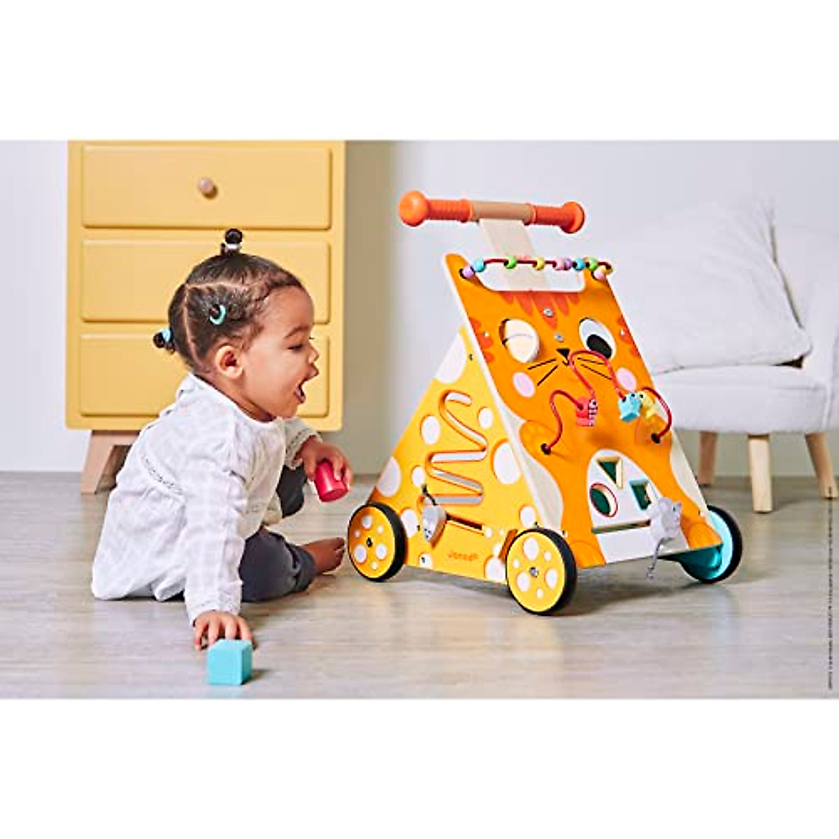 Janod Wooden Activity Baby Walker Cat - 21.1" Tall - Ages 12 Months+ - J08005