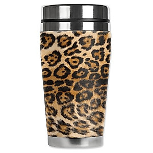 Mugzie Spotted Leopard Travel Mug with Insulated Wetsuit Cover, 16 oz, Black