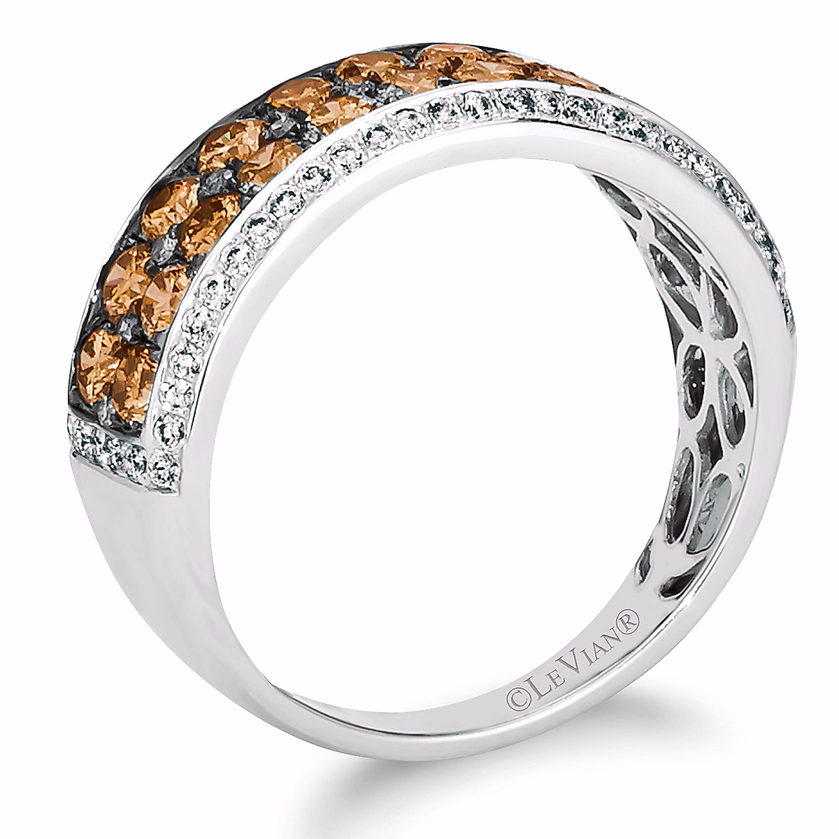 LE VIAN 1 1/2 Carat White and Chocolate Diamond Bordered Band Ring for Women in 14k White Gold (G-H/Fancy Brown, VS2-SI1 / SI2-I1, cttw) Wide Anniversary Promise Ring Size 7