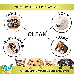 Pet Faves Dog Wipes for Paws and Butt - Plant Based Deodorizing Hypoallergenic Grooming Wipes with Aloe & Vitamin-E. Unscented and Alcohol Free Pet Wipes for Dogs and Puppies. 100 Count