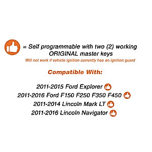 For 11-15 Ford Explorer 11-16 F-Series 11-14 Lincoln Mark LT 11-16 Navigator Keyless Entry Remote Key Fob Uncut 4btn W/Remote Start - 2 PACK