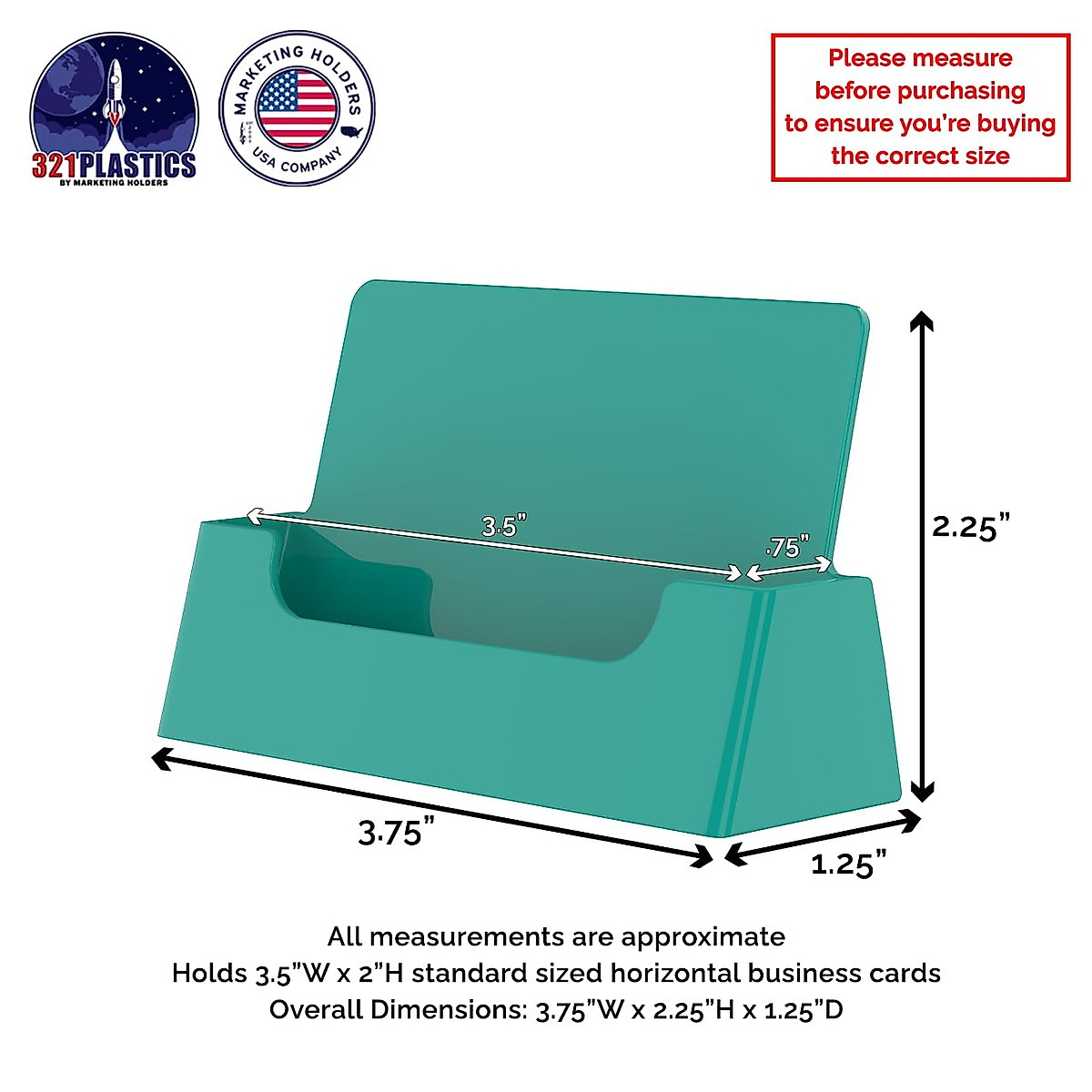 4 Pack Business Card Holder Desk Horizontal Holds 3.5" x 2" Gift Card Appointment Teal Green Acrylic Countertop Display Stand Tabletop for Any Business by Marketing Holders