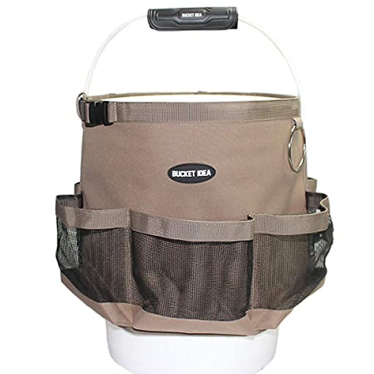 Bucket Idea Wash Tool Organizer for 5 Gallon Bucket, cleaning bucket organizer Water-resistant Mesh Pockets for Clean Supplier , Car Wash Supplier，Soap and Towel Holder Ring Included , Khaki Color (1)