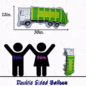 Garbage Truck Balloon - 2 Large Trash Truck Foil Balloons - Garbage Truck Birthday Party Supplies - Perfect for Birthday Parties, Events, Decoration, or a Truck Party - Ribbon Included (green) (green)